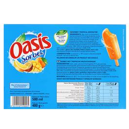 Oasis Sorbet Bâtonnets glacés cocktail tropical, 10 Bâtonnets - 400g