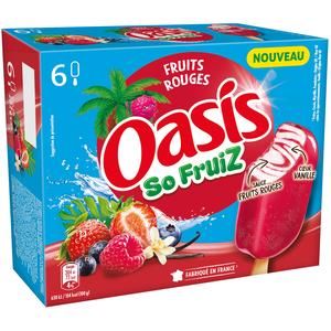 Oasis Bâtonnets glacés vanille sauce fruits rouges, 6 bâtonnets -282g