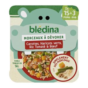 Blédina - Morceaux à dévorer Carottes haricots verts riz tomaté et bœuf ...