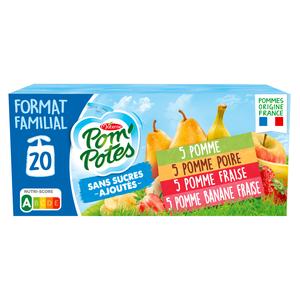 Pom Potes Compotes Gourdes Multivariétés Format Familial, 20 gourdes de 90g