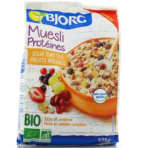 Acheter Bjorg Muesli protéines soja, dattes, fruits rouges bio, 375g