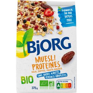 Acheter Bjorg Muesli protéines soja, dattes, fruits rouges bio, 375g