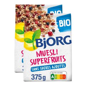 Promo Bjorg Muesli superfruits raisin cassis cranberry myrtille bio