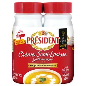 Livraison à domicile Président Crème entière semi épaisse 30%mg, 2x25cl