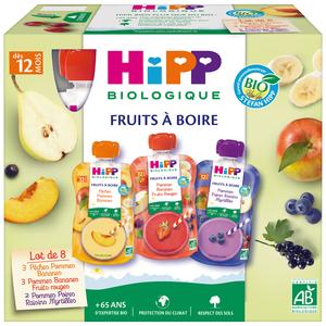 Hipp - Fruits à Boire 3 Variétés Purée de fruits et jus de fruits Bio Gourde Bébé Dès 12 mois