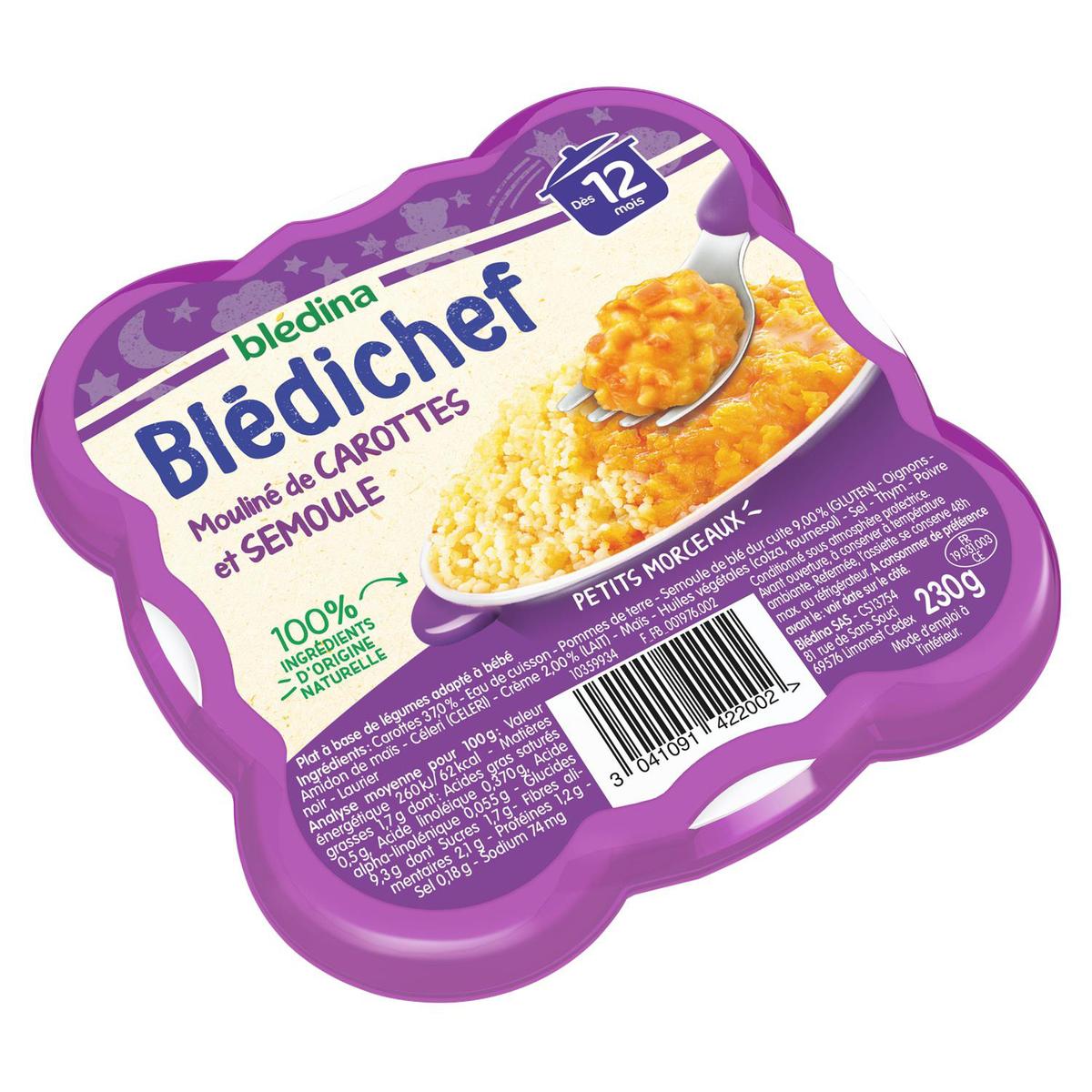 Achat Blédina - Blédi'chef Mouliné de Carottes et Semoule Dès 12 mois