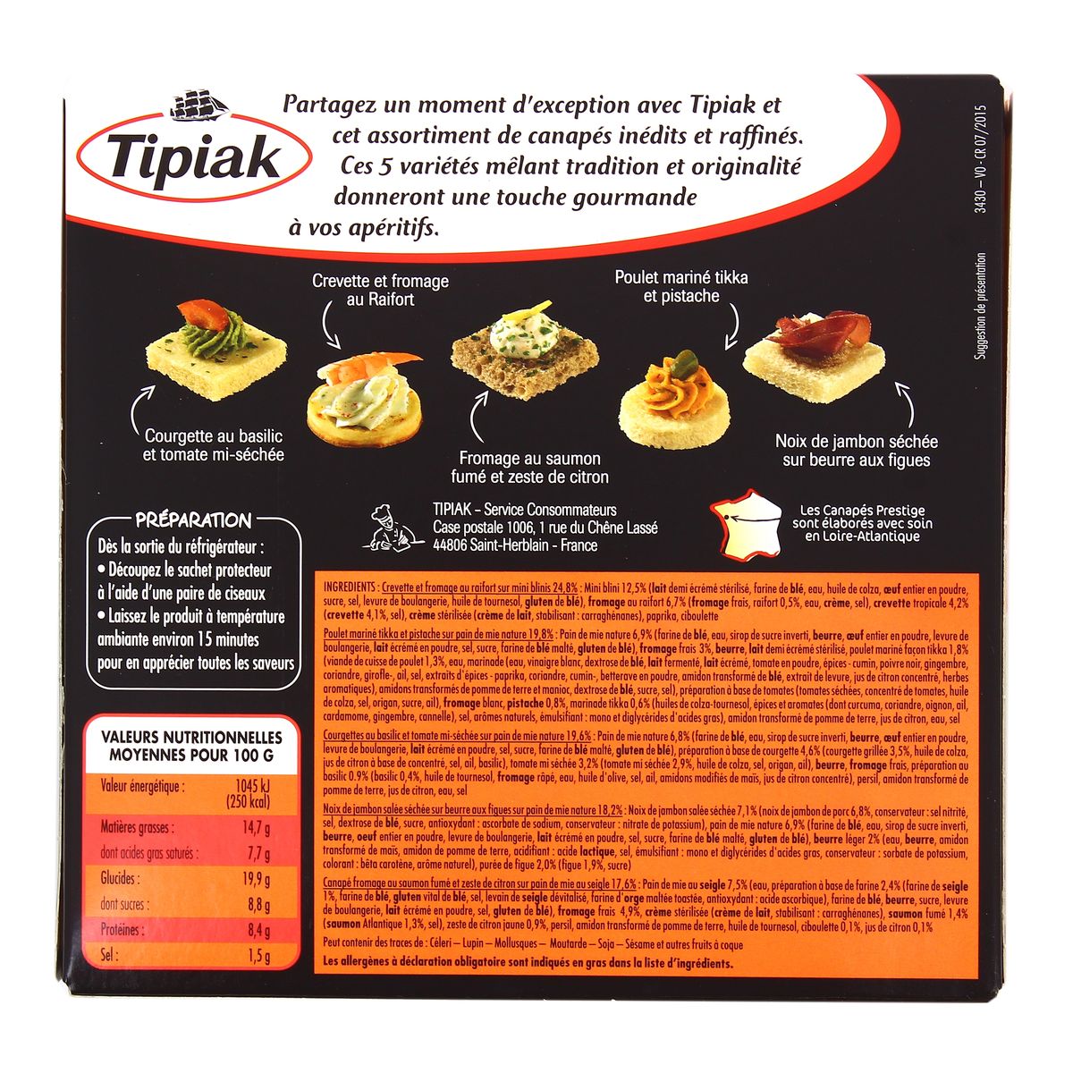 Livraison à domicile Tipiak Canapés Prestiges, 130g, 20 canapés