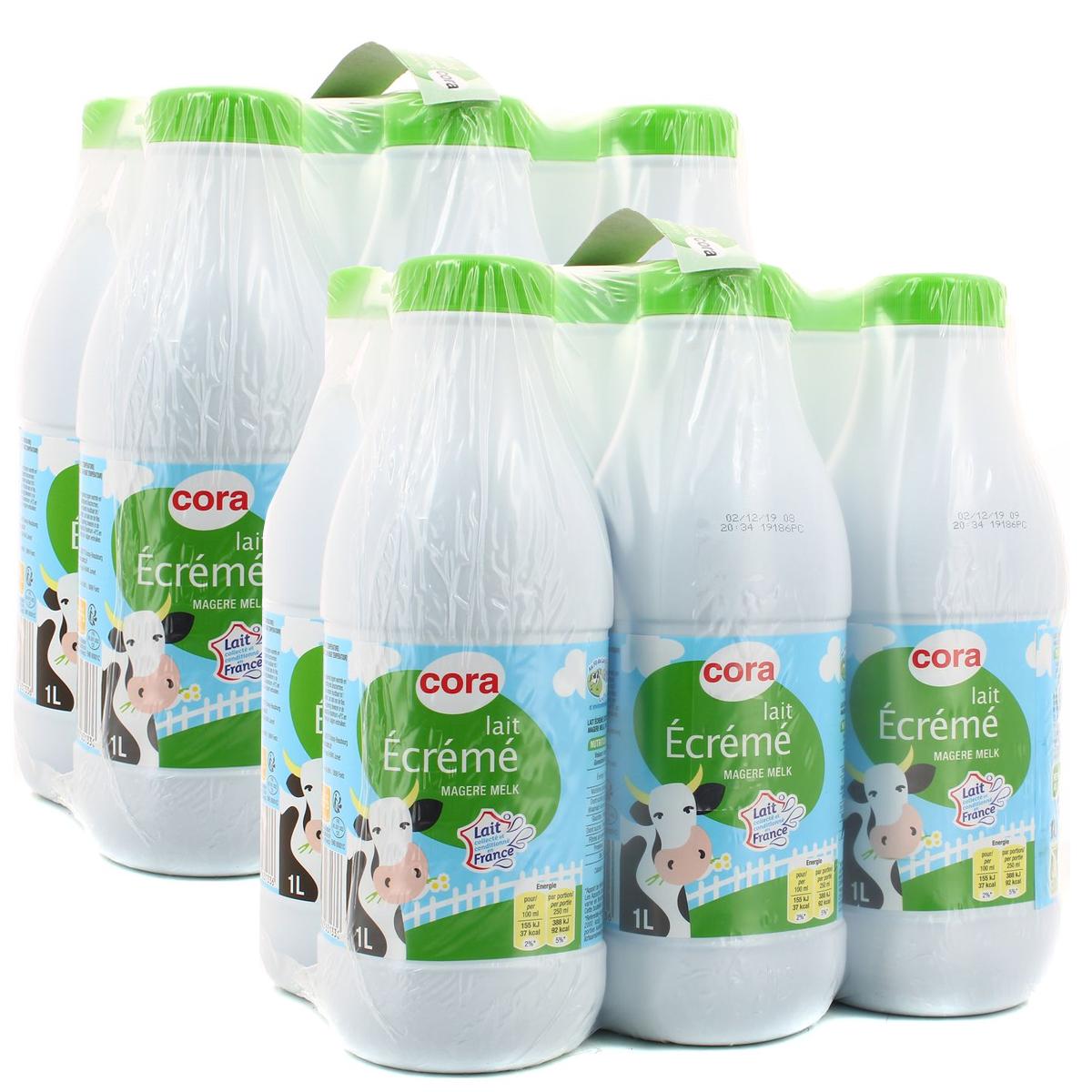 Achat / Vente Promotion Cora Lait écrémé UHT, Lot de 2 packs de 6x1L
