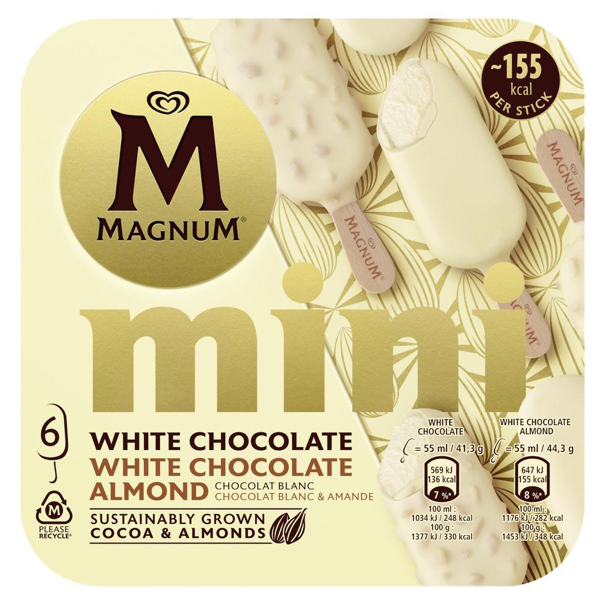 Magnum Mini 6 Mini bâtonnets Chocolat blanc - chocolat blanc & amande
