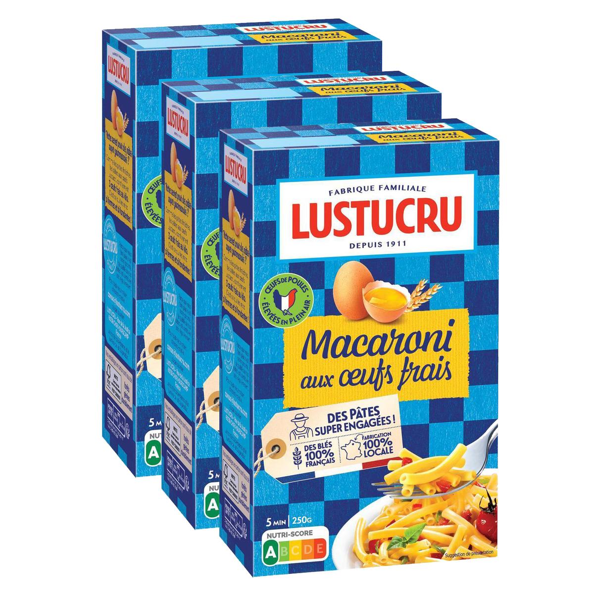 Promotion Lustucru Pâtes Macaroni courts aux Oeufs Frais, Lot de 3x250g