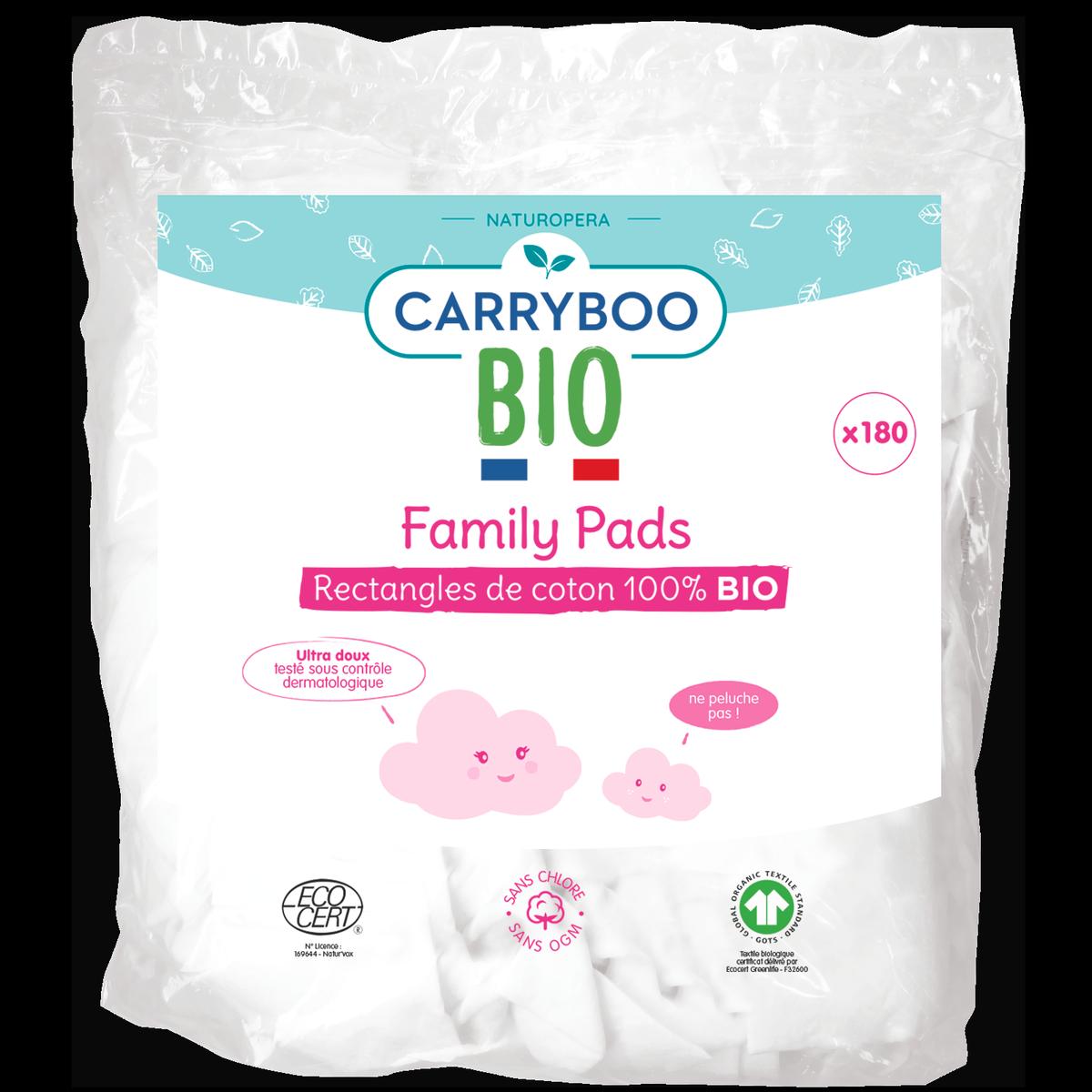 Carryboo Family Pads de Coton 100% Bio Format familial., 180 pièces