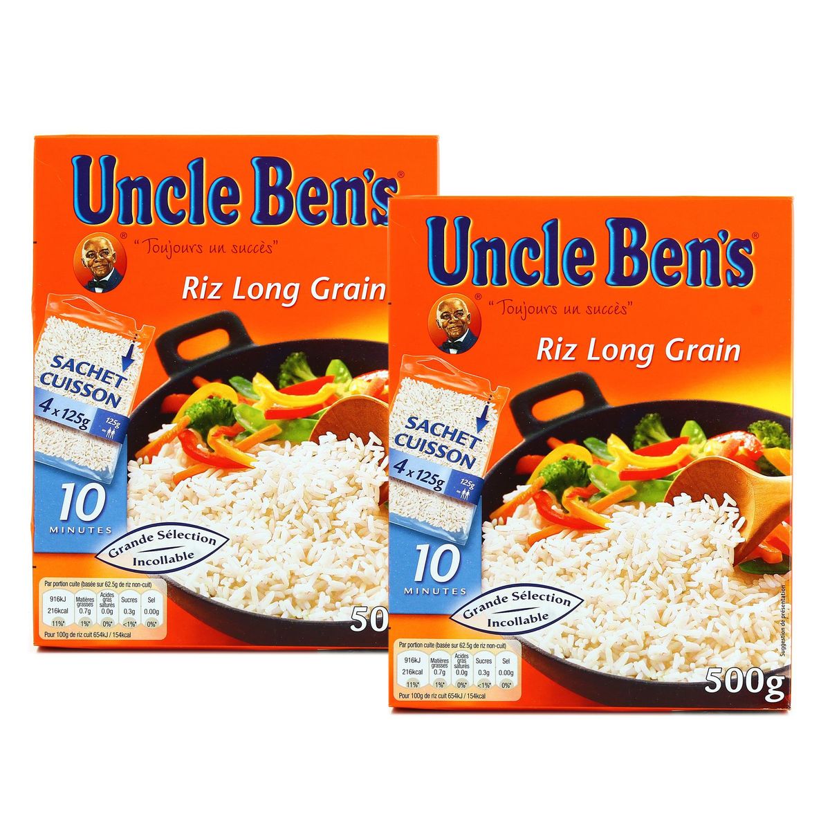 Promotion Uncle Ben's Riz Long Grain Sachet Cuisson 4x125g, Lot de 2x500g