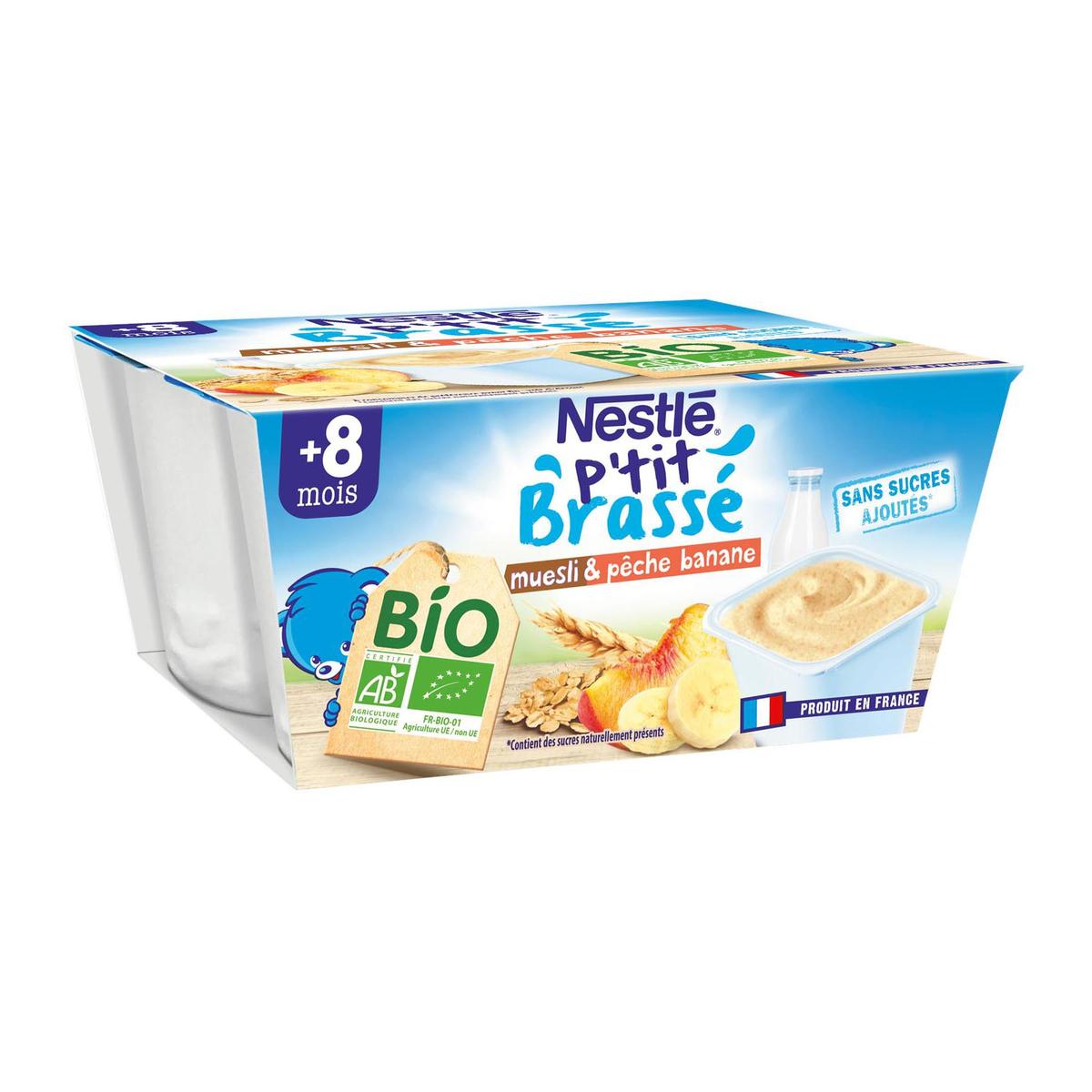 Nestlé - P'tit Brassé Desserts Lactés Muesli Banane et Pêche Bio ...