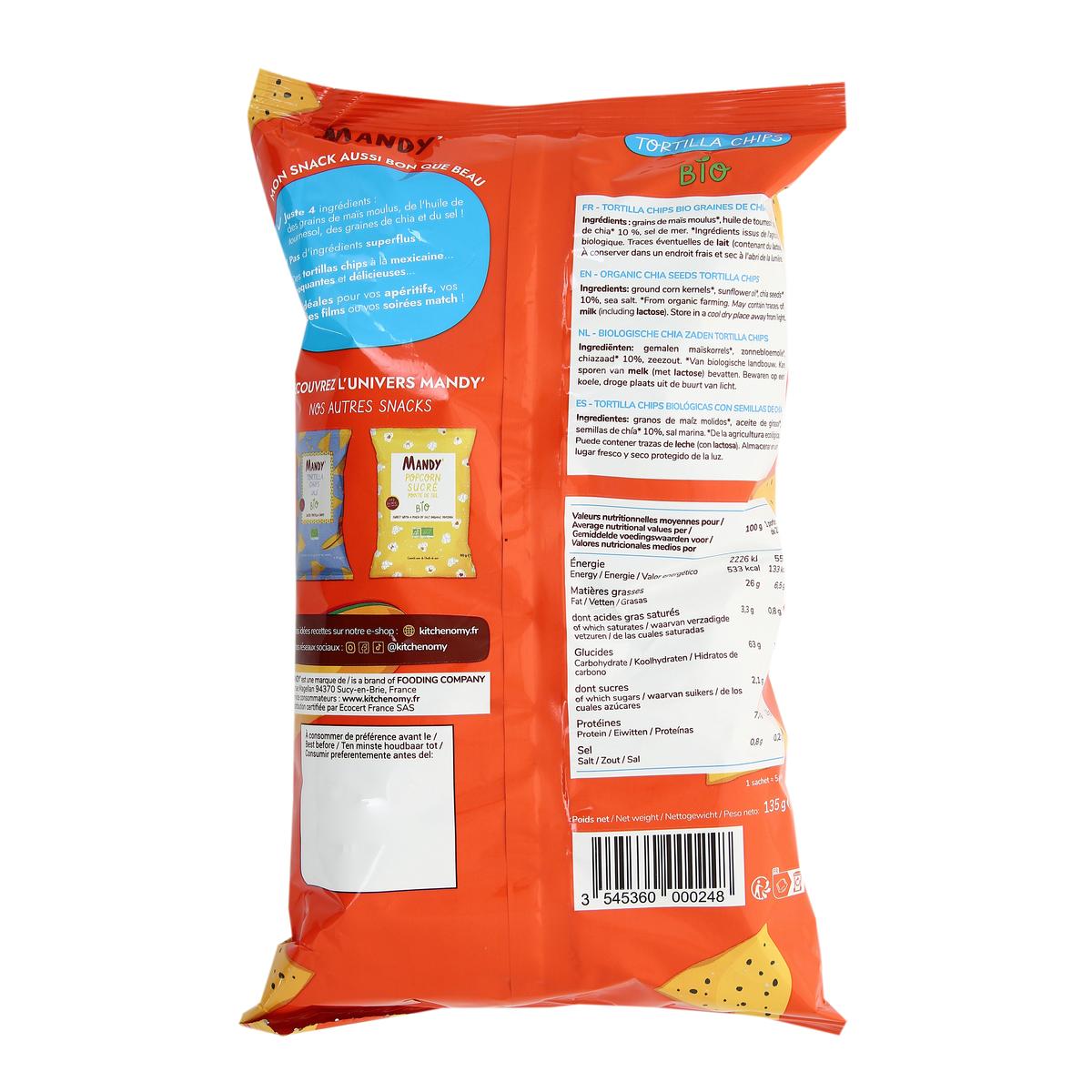 Livraison à domicile Mandy' Tortilla Chips Graines de Chia Bio, 135g