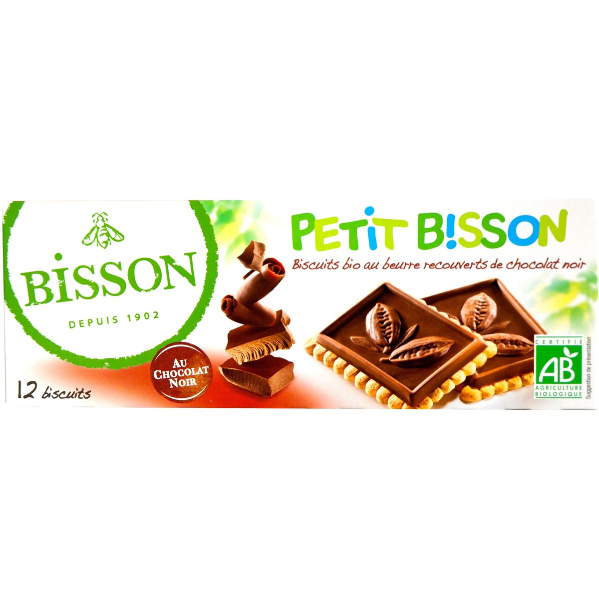 Bisson Biscuit pur beurre nappé chocolat noir, Bio, 150g : houra.fr
