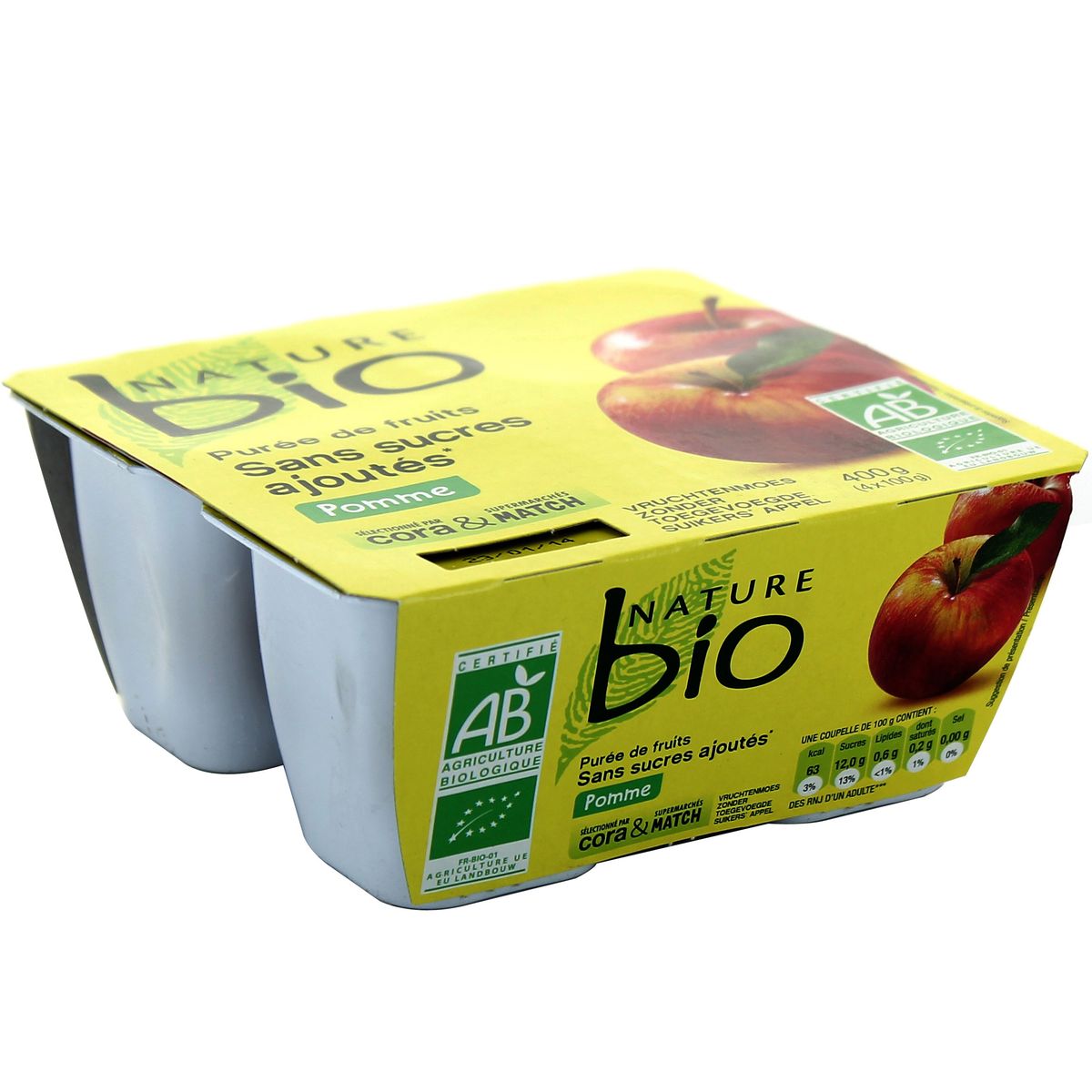 Acheter Nature Bio Purée de pomme bio sans sucres ajoutés, 4x100g