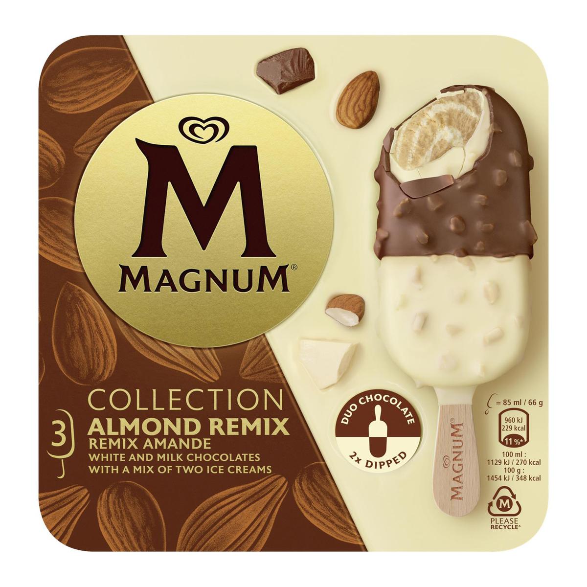Achat / Vente Magnum 3 Batonnets Remix double choco et amandes, 3x90ml