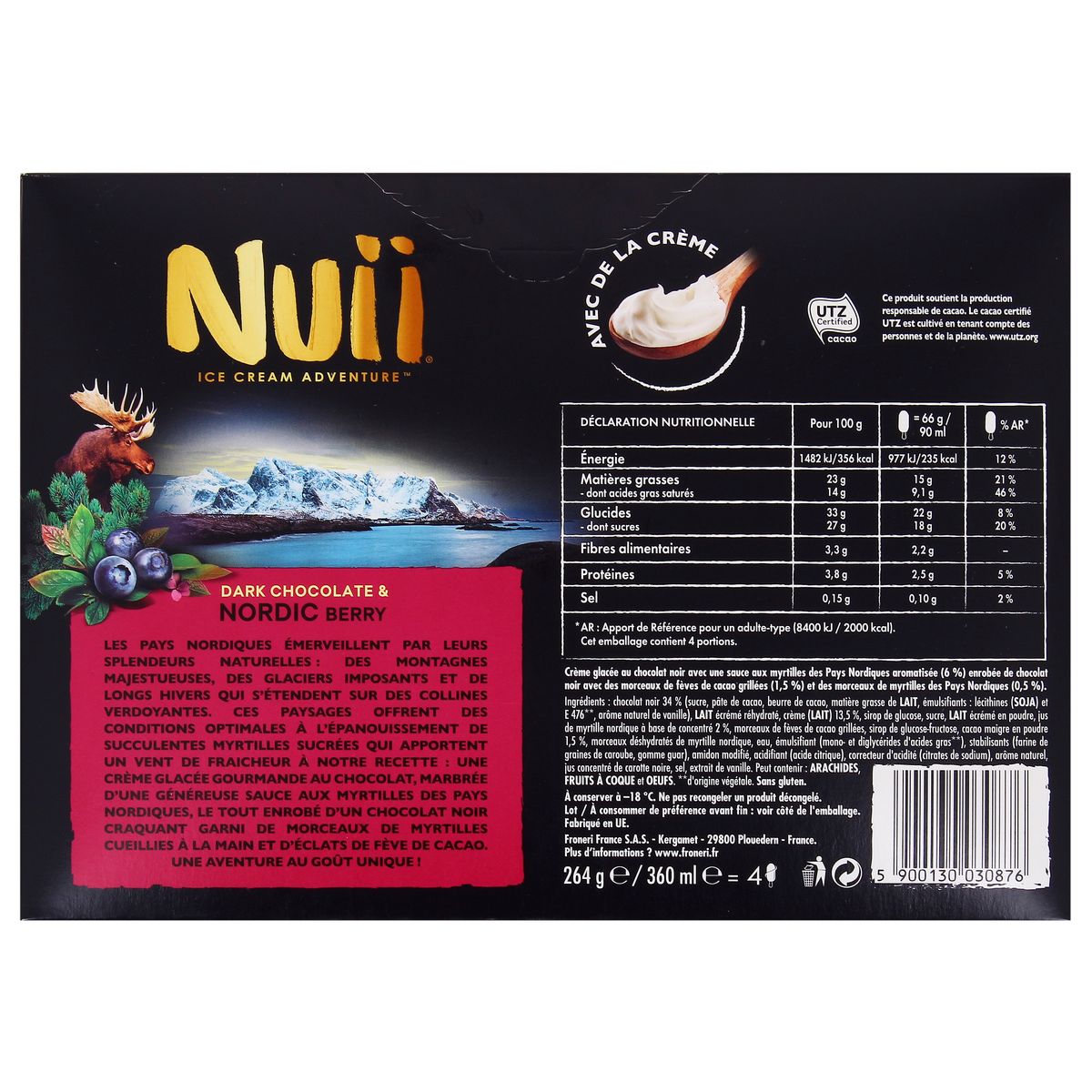 Nuii 4 Bâtonnets glacés Dark chocolate & Nordic berry- Baie des Pays ...
