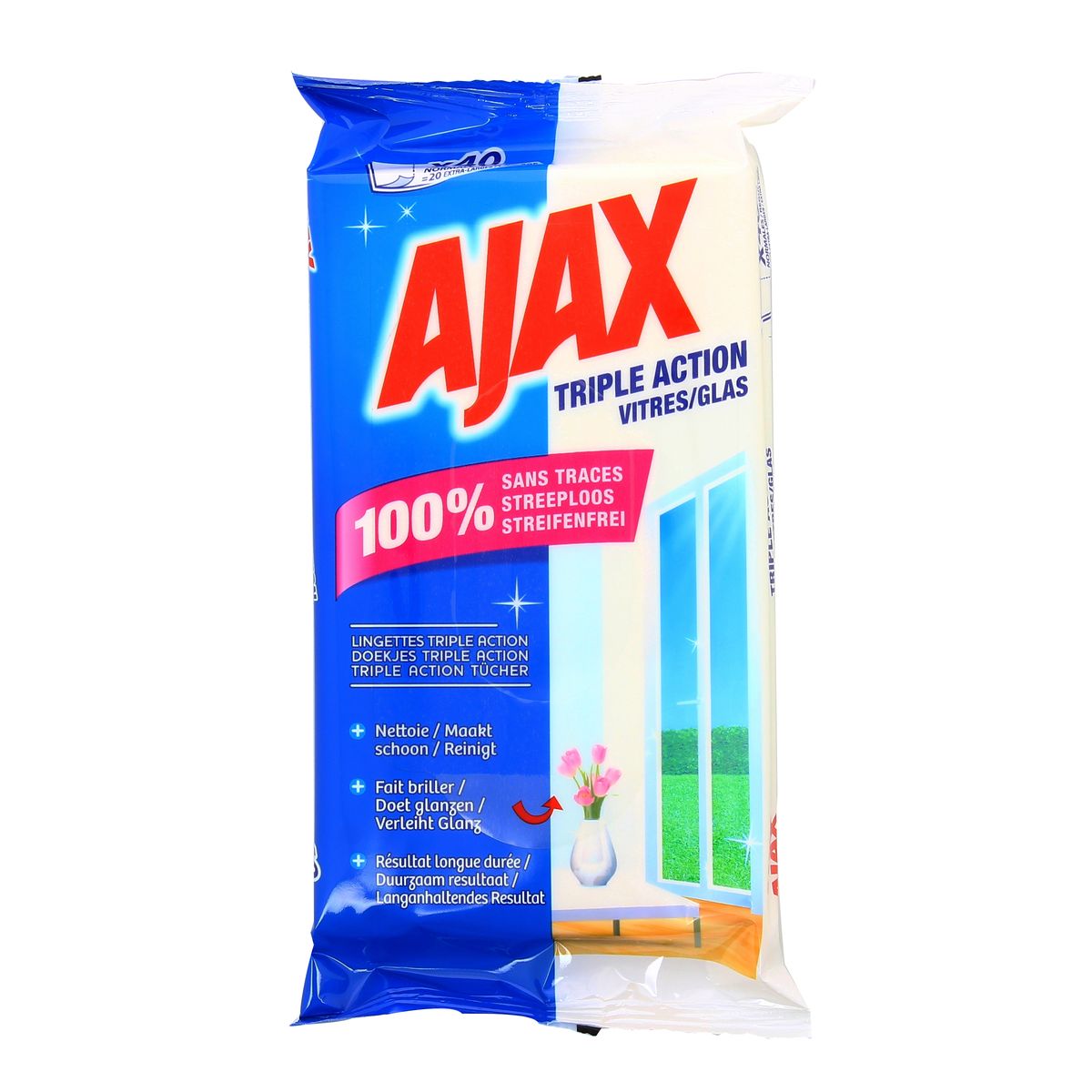 Acheter Ajax Lingettes triple action 100% sans traces, 40 lingettes