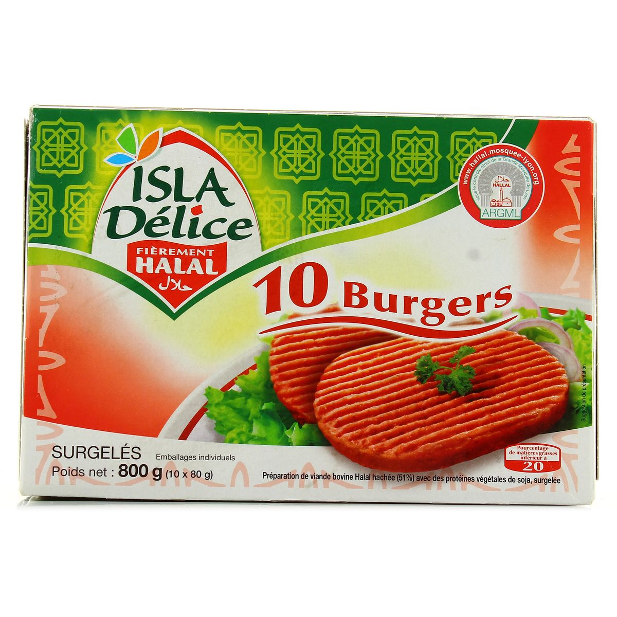 Isla Délice Hachés de boeuf Burgers 20% MG - Halal, 800g, 10 pièces
